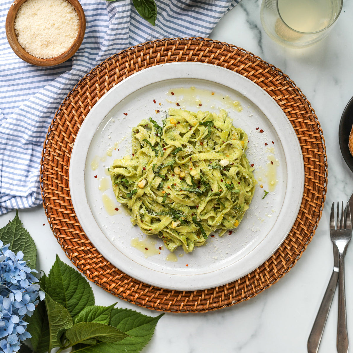 Corn and Basil Cream Pasta by Frantoio Grove | KATZ Farm