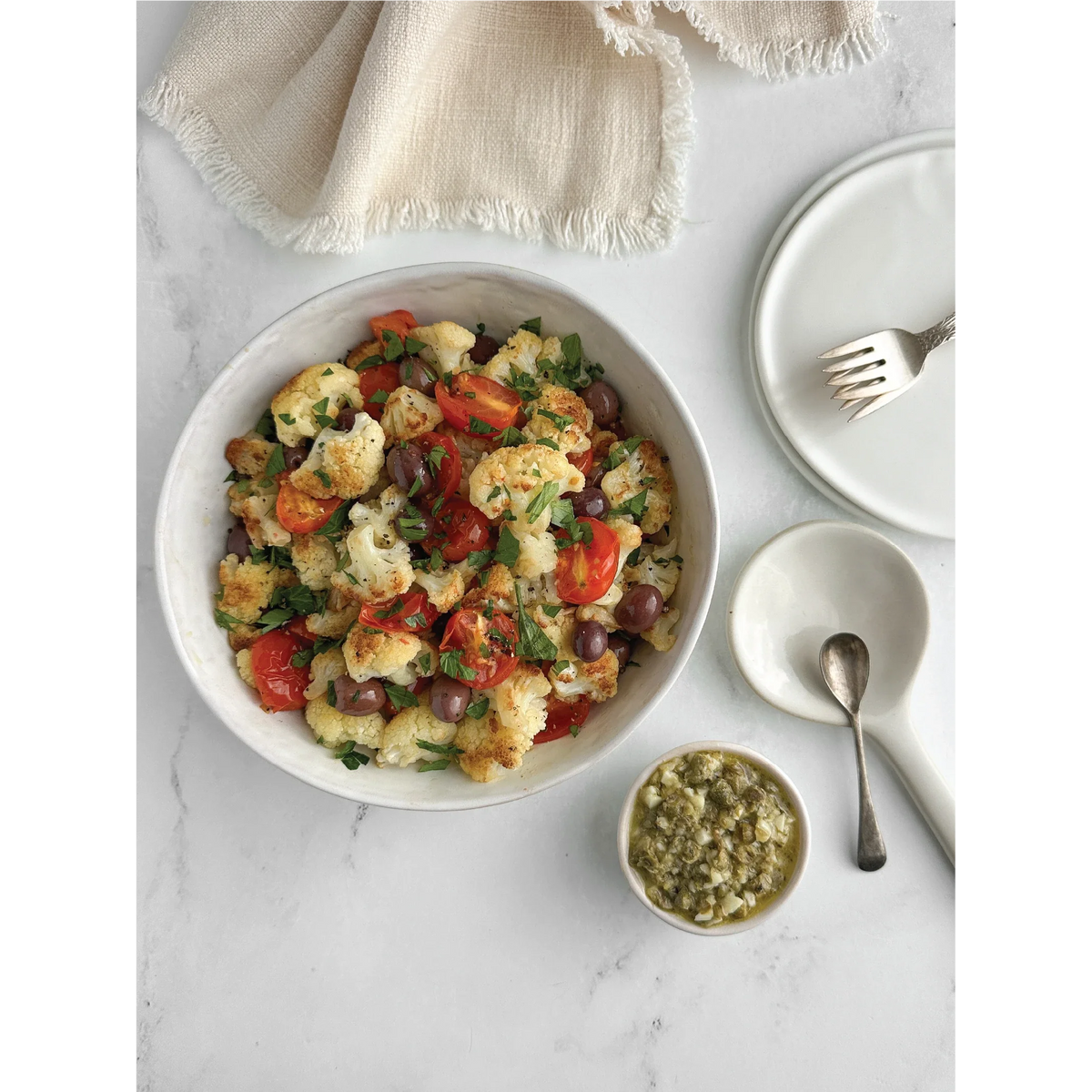 Pan-fried cauliflower, tomatoes, olives, & lemon caper sauce | KATZ Farm
