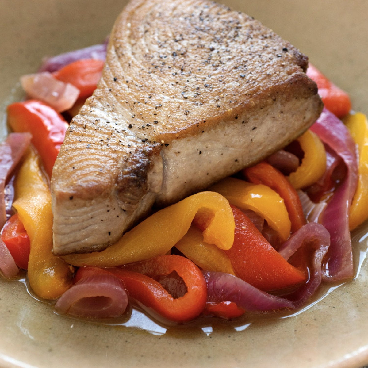 Sweet-and-Sour Peppers with Rare Seared Tuna Steak | KATZ Farm